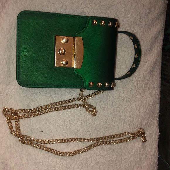 Bags | Forest Green Clutch Purse With Chain And Handle | Poshmark